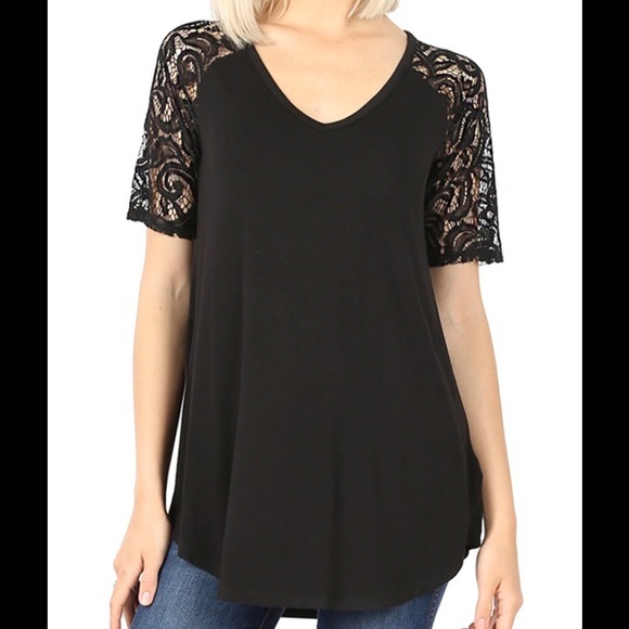 Zenana Outfitters | Tops | Zenana Signature V Neck Lace Short Sleeve ...